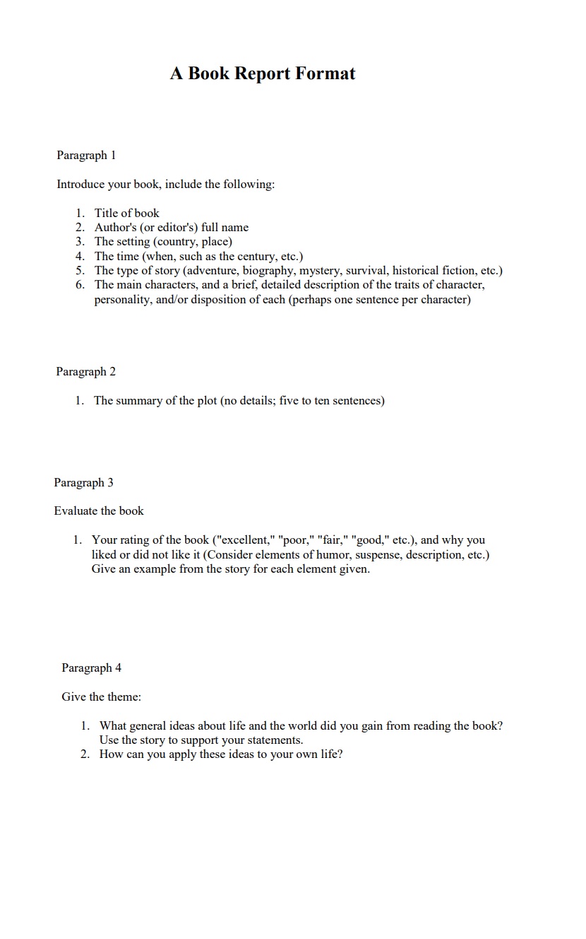 Book Report Example | Free Report Examples