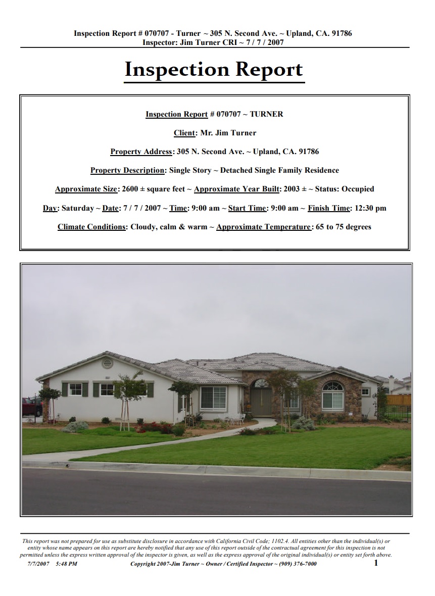 Inspection Report Example | Free Report Examples