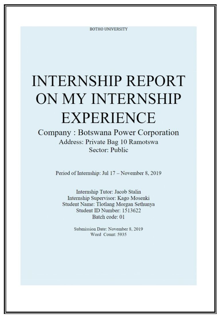 Internship Report Example → Free Report Examples