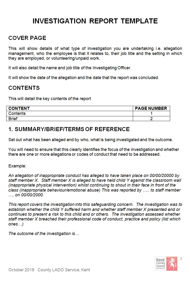 Investigation Report Example → Free Report Examples
