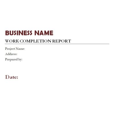 Printable Work Completion Report Example → Free Report Examples