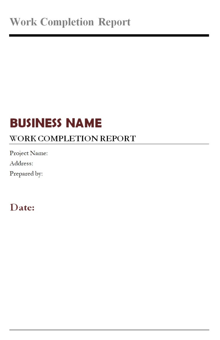 Work Completion Report Example → Free Report Examples Work Completion Report Example → Free Report Examples