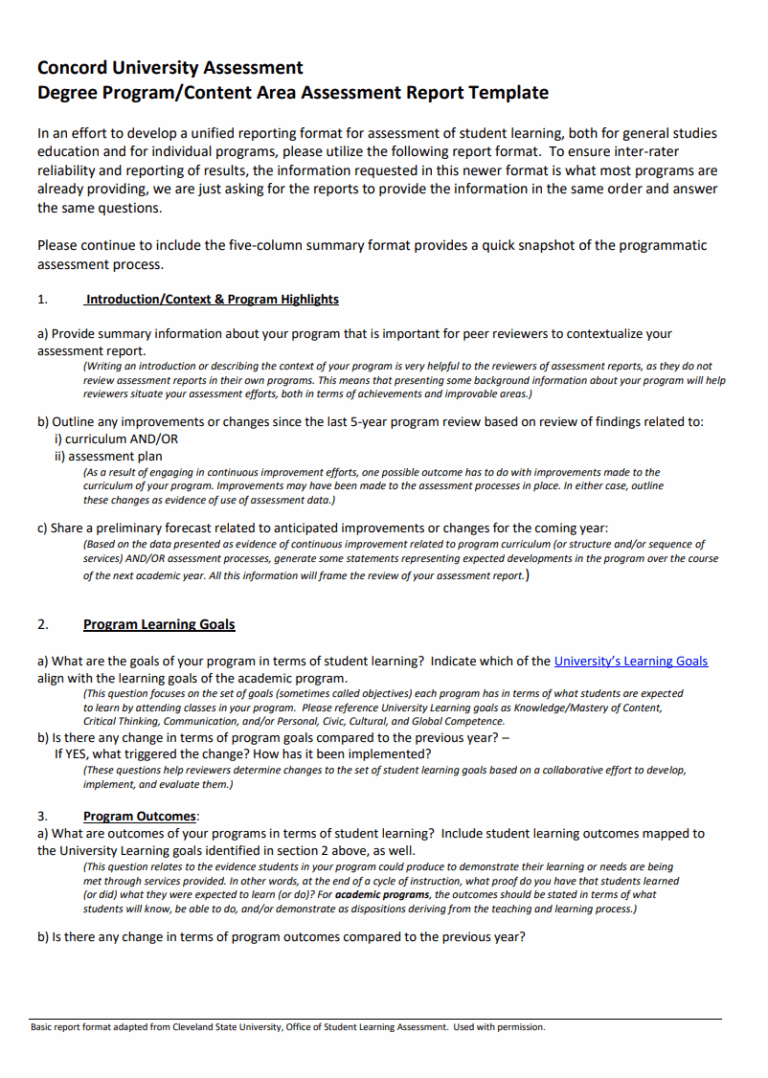 Assessment Report Example → Free Report Examples